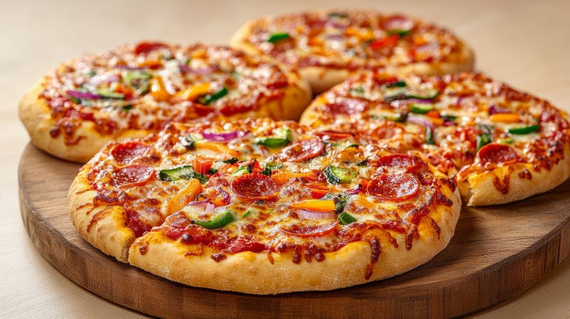 Four Delicious Pizzas Toppings Wooden Board Stock Photos - Free ...