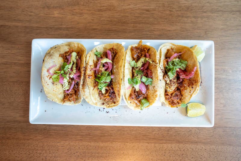 Four Delicious Tacos at Mexican Restaurant during the Day at Fine ...
