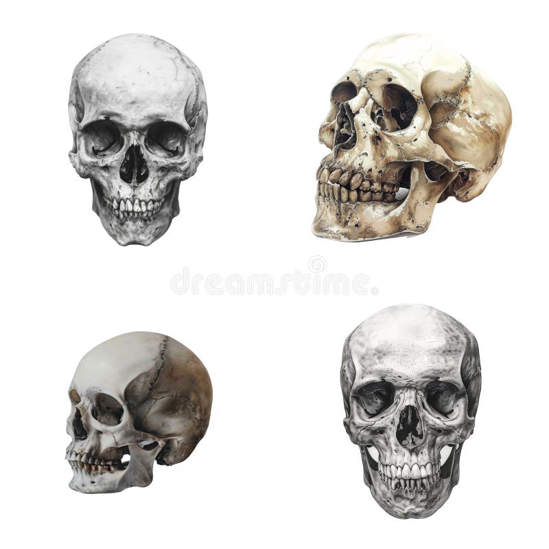 Four Detailed Human Skulls in Different Angles Stock Image ...