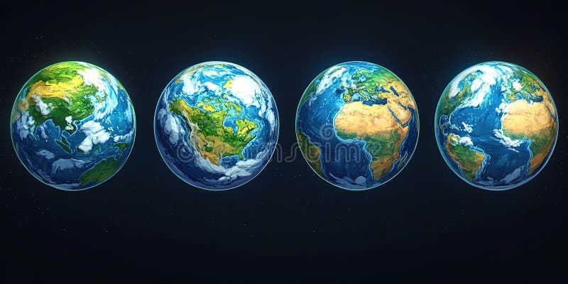 Four Detailed Views of Earth Showcasing Different Geographical Features ...