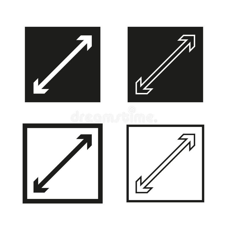 Four Diagonal Arrows. Black and White. Square Vector Icons. Directional ...