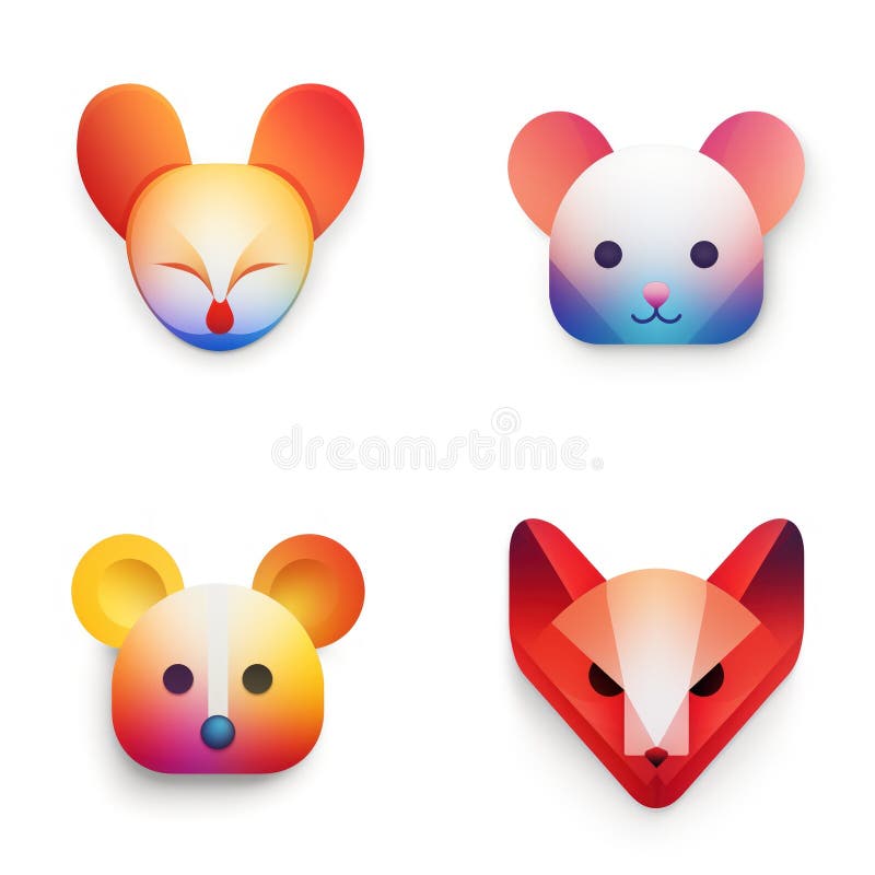 Four Different Animal Faces Including a Fox a Rabbit a Cat and a Mouse ...