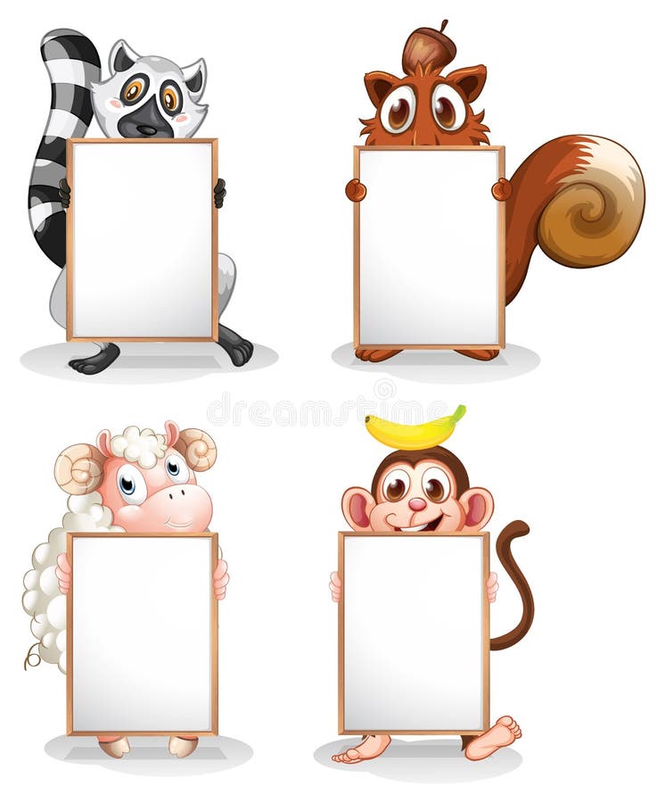 Four Different Animals with Empty Whiteboards Stock Vector ...