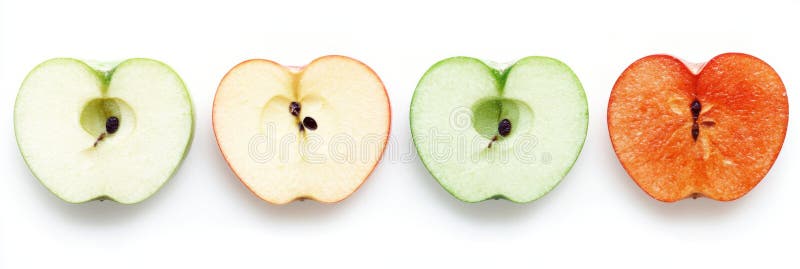 Four Different Apple Halves Display Variety in Color and Texture Stock ...