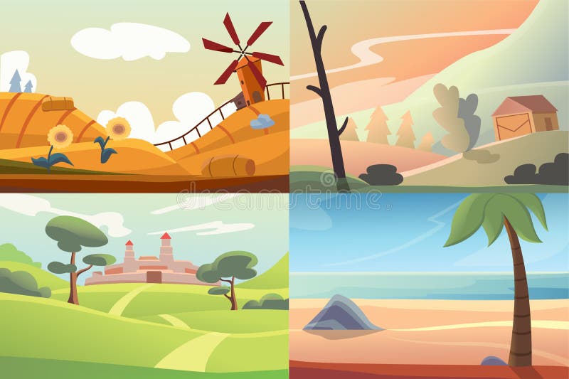 Four Different Beautiful Scenes of Nature Stock Vector - Illustration ...