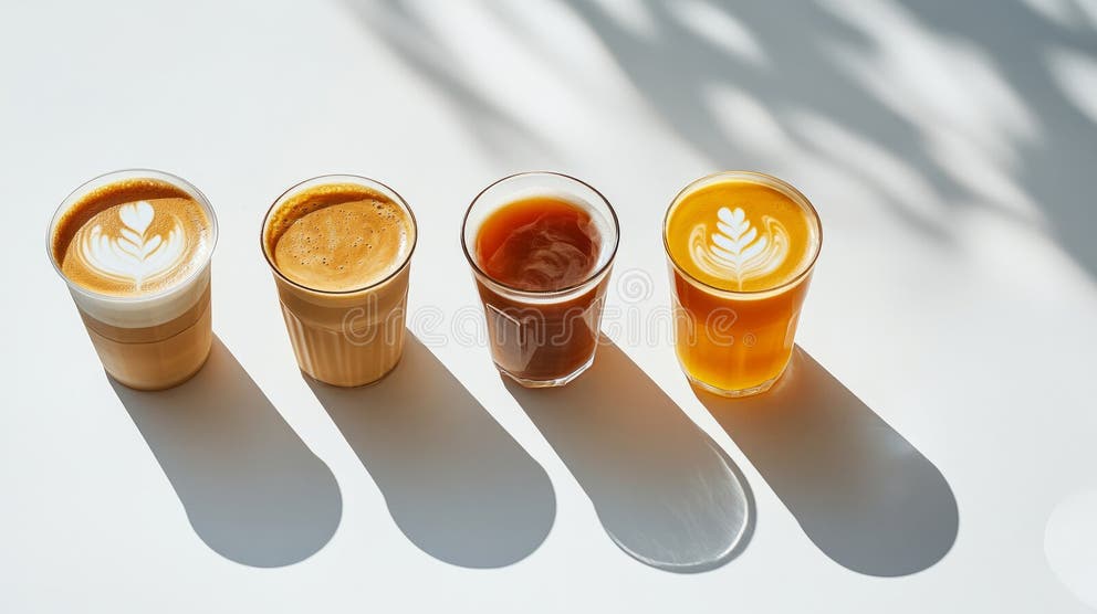 Four Different Coffee Cups Casting Long Shadows. Stock Photo - Image of ...