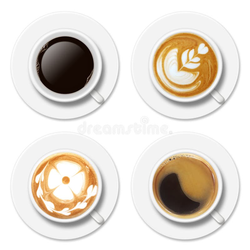 Four Different Coffee Cups on the Top View Stock Image - Image of drink ...