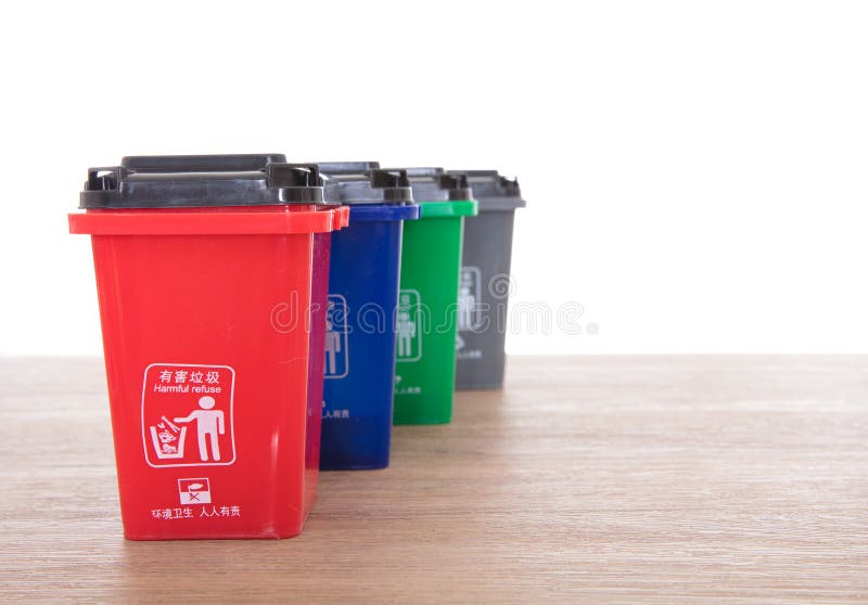Four Different Color Garbage Bins Stock Photo - Image of environmental ...