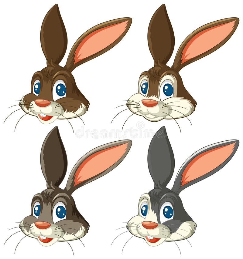 Four Different Colored Cartoon Rabbit Stock Vector - Illustration of ...