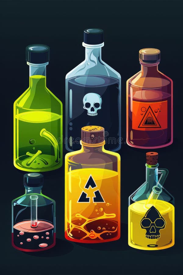 Four Different Colored Glass Bottles Set, Perfect for Various Design ...