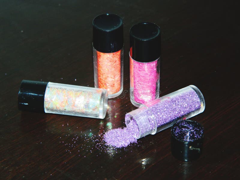 Four Different Colored Glitters in the Small Containers.Colourful ...
