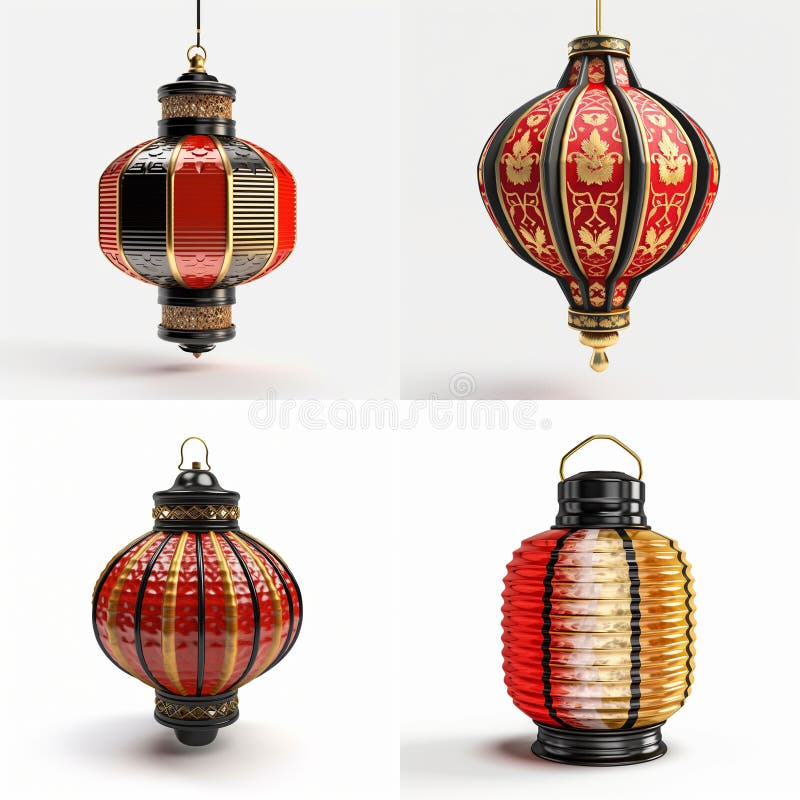 Four Different Colored Lanterns Hanging from a String Stock ...