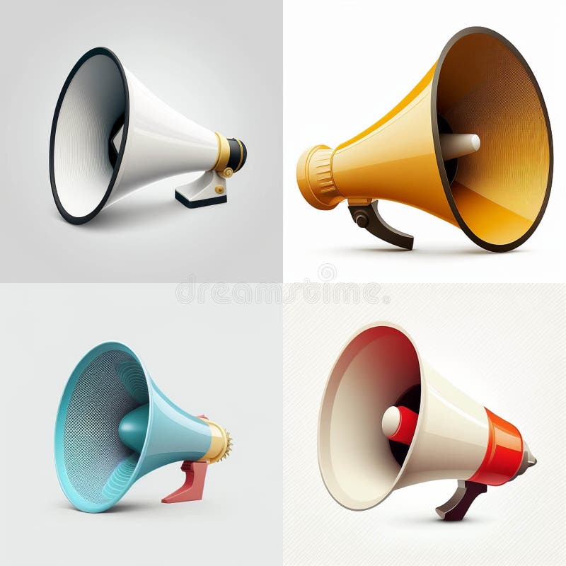 Four Different Colored Megaphones are Shown in a Row Stock Illustration ...