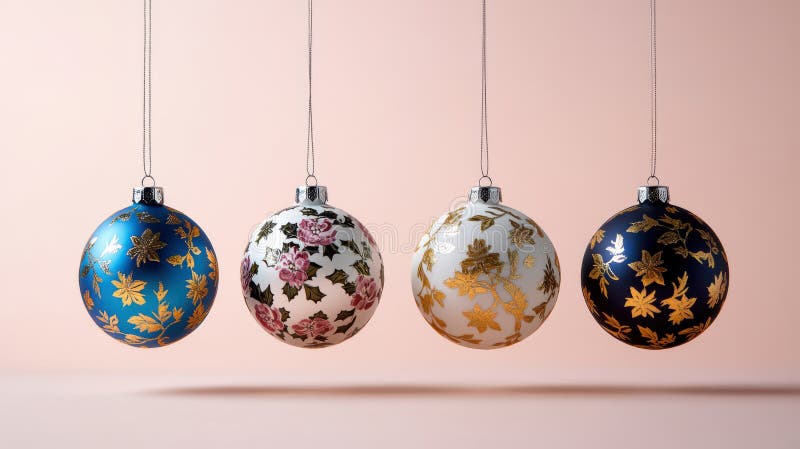 Four Different Colored Ornaments Hanging from a String Stock ...