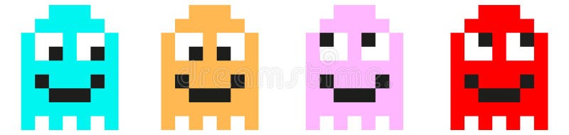 Four Different Colored Pac-Man Characters with Smiling Faces Stock ...