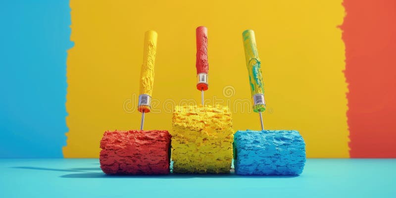 Four Different Colored Paint Rollers, Useful for Various Painting ...