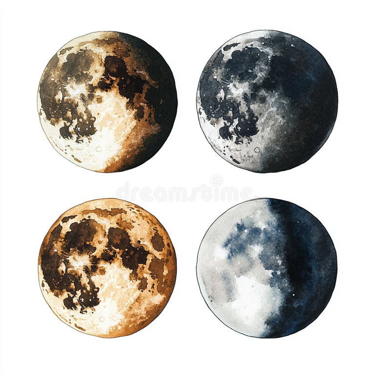 Four Different Colored Painted Circles of the Moon. the First is a Full ...