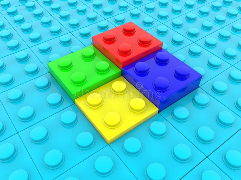 Four Different Colored Toy Bricks in the Center between the Blue ...