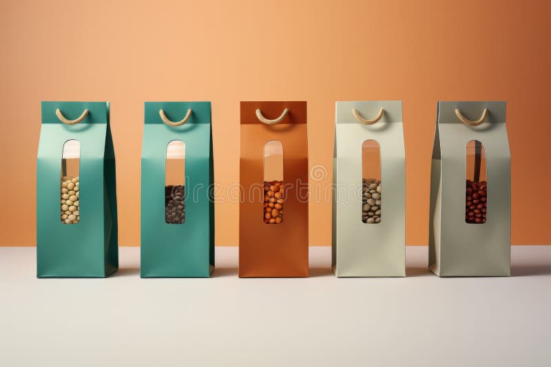 Four Different Colors of Food Packaging Mockup Isolated on Orange ...