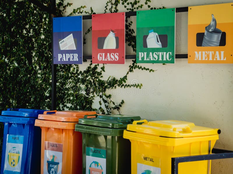 The Four Different Container for Sorting Plastic, Paper, Metal and ...
