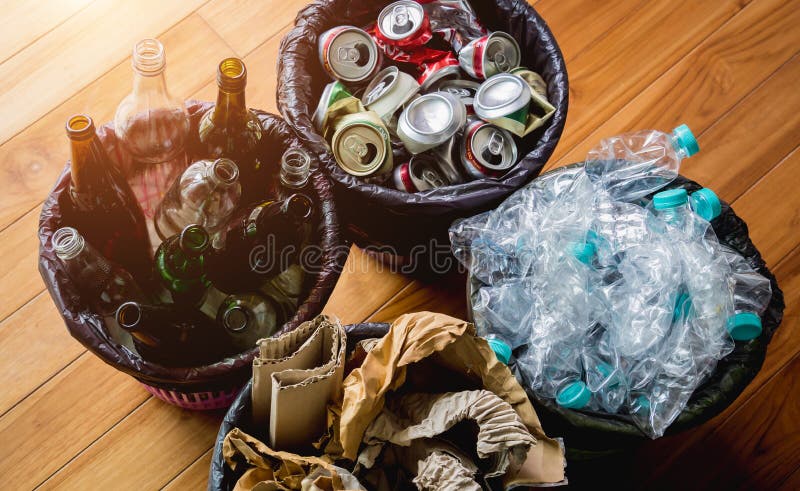 The Four Different Container for Sorting Plastic, Paper, Metal and ...