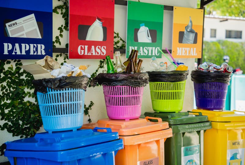 The Four Different Container for Sorting Plastic, Paper, Metal and ...