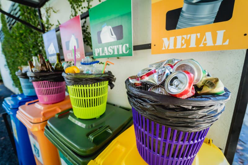 The Four Different Container for Sorting Plastic, Paper, Metal and ...