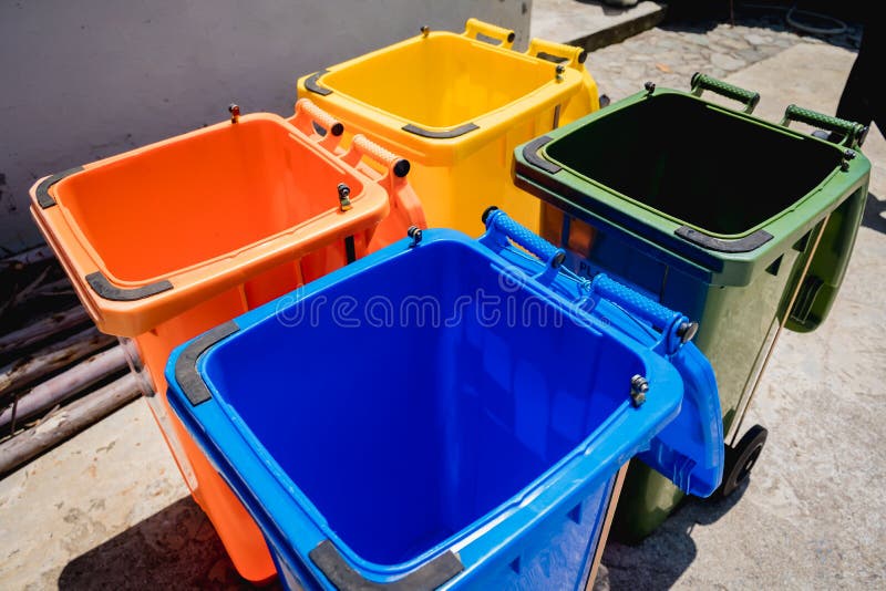 Four Different Container Sorting Garbage Plastic Paper Metal Organic ...