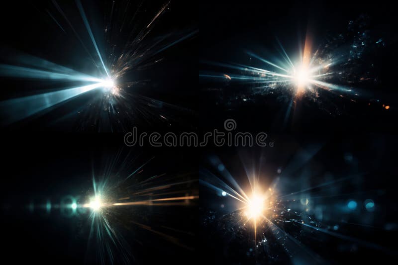 Four Different Digital Lens Flare in Black Bacground Horizontal Frame ...