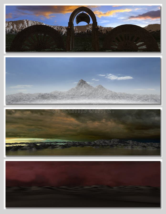 Four Different Fantasy Landscapes Banner Stock Illustrations – 12 Four ...
