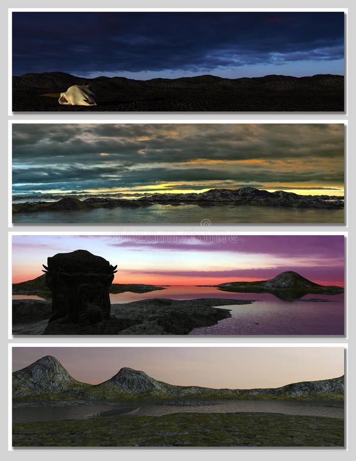 Four Different Fantasy Landscapes For Banner, Picture. Image: 17984726