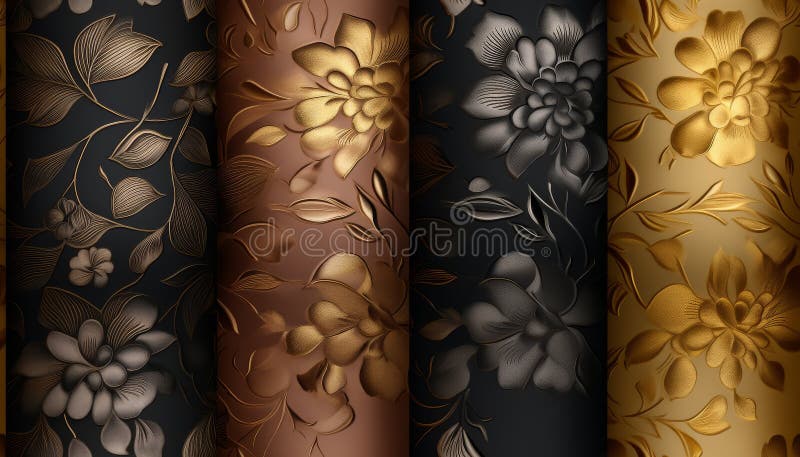 Four Different Floral Patterns with Varying Colors and Designs. Stock ...