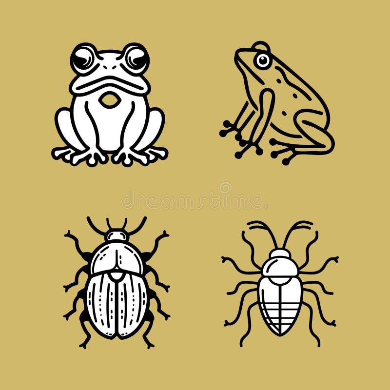 Four Different Insects are Shown in Black and White Stock Illustration ...