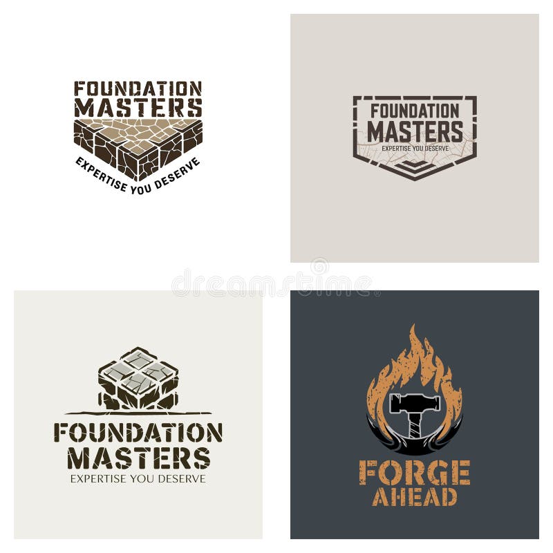 Four Different Logo Variations Showcasing Foundation Masters and Forge Ahead Themes with ...