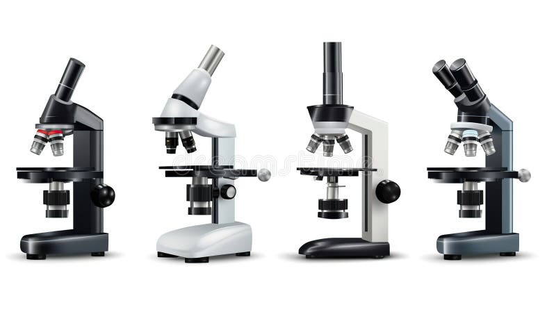 Four Different Microscopes, Isolated on White Background Stock ...