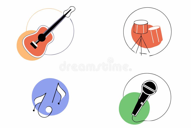 Four Different Musical Instruments are Shown in a Row Stock ...