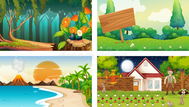 Four Different Nature Horizontal Scene Stock Vector - Illustration of ...
