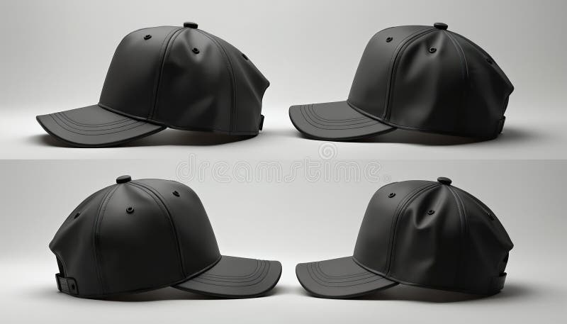 Four Different Perspectives of Black Baseball Cap Mockup. Isolated Hat ...