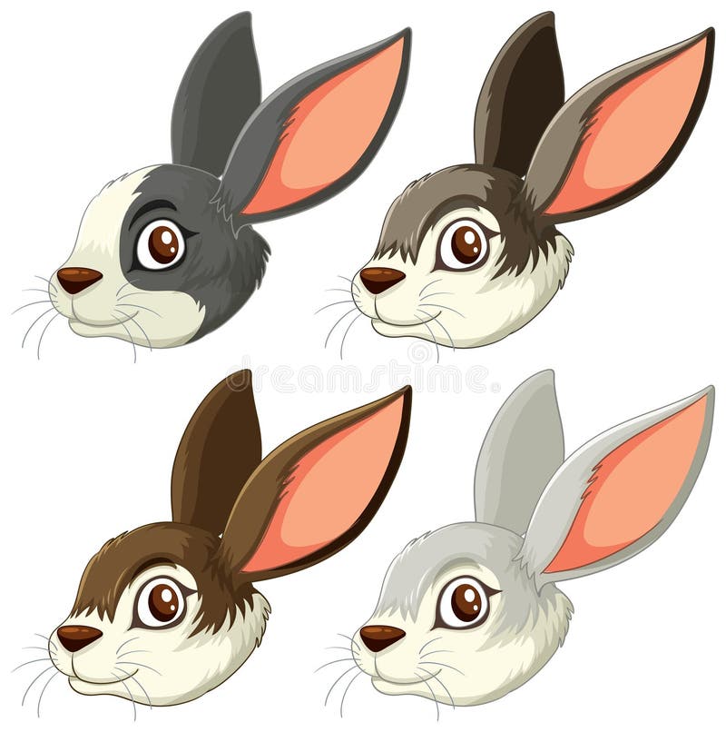 Four Rabbit Expressions in Vector Style Stock Vector - Illustration of ...