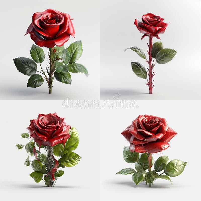 Four Different Red Roses are Shown in Various Stages of Growth Stock ...