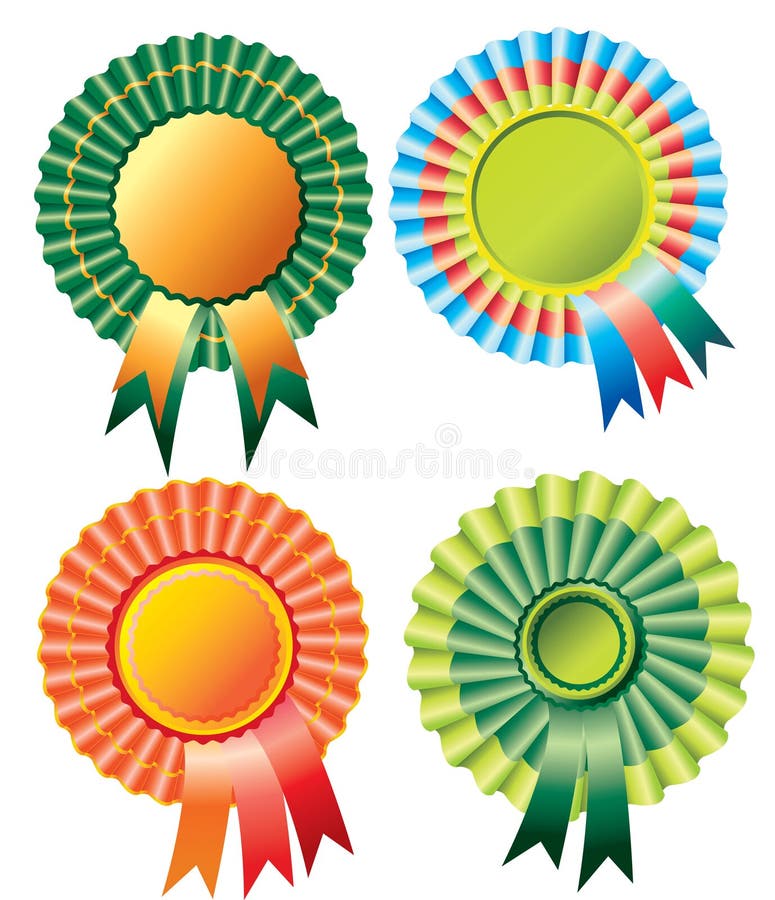 Four Different Rosette Ribbon Stock Illustration - Illustration of ...