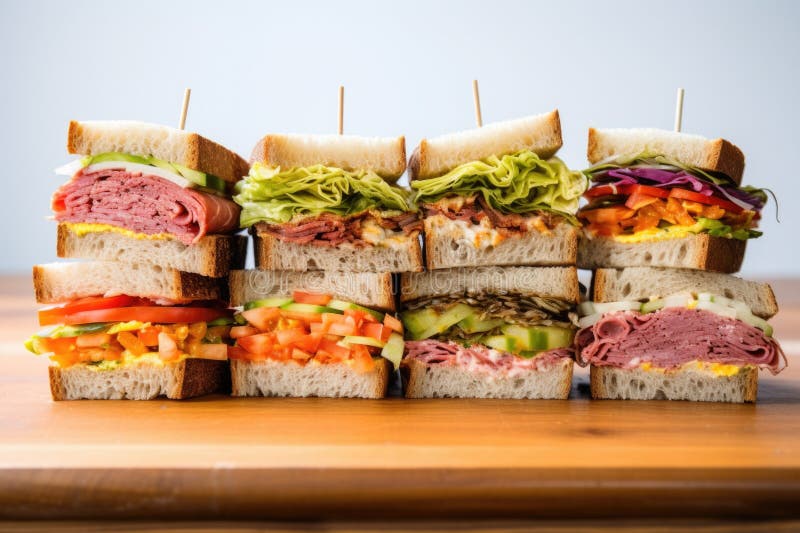Four Different Sandwiches Displayed Separately Stock Illustration ...