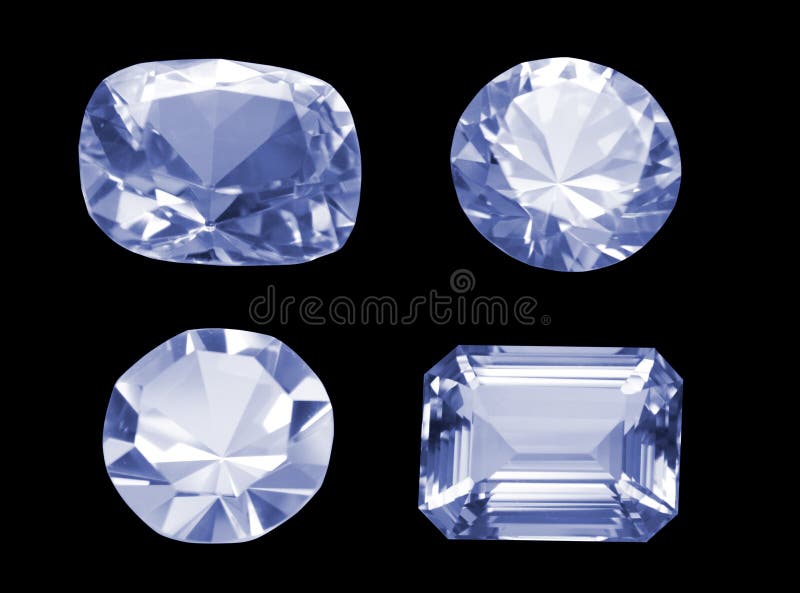 Four Different Shaped Diamonds Isolated Over Black Stock Photo - Image ...