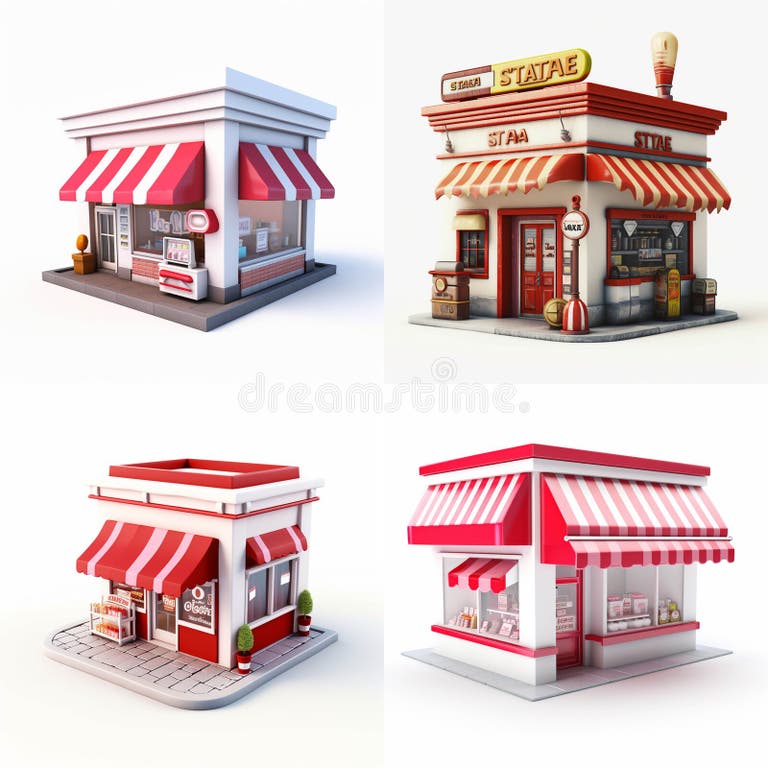 Four Different Store Fronts with Red and White Stripes Stock Vector ...