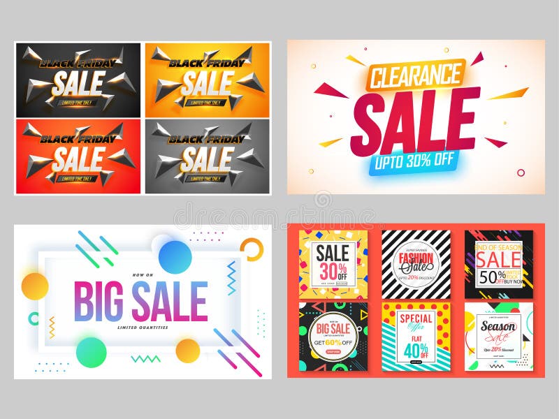 Four Different Style Creative Mega Sale Banner or Flyer Set. Stock ...
