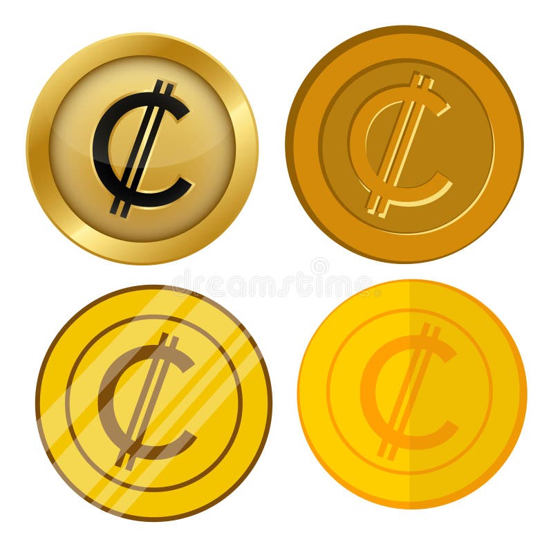 Four Different Style Gold Coin with Colon Currency Symbol Vector Set ...
