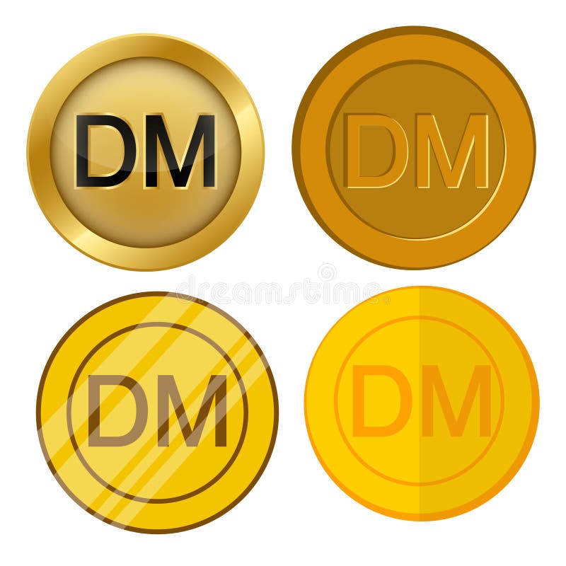 Four Different Style Gold Coin with Deutsche Mark Currency Symbol ...