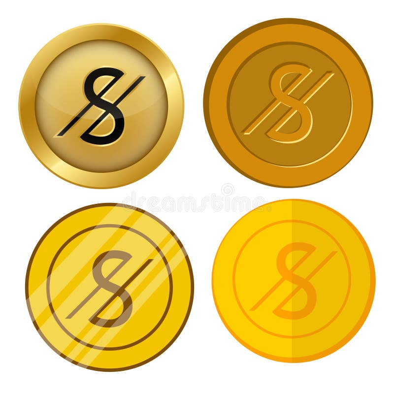 Four Different Style Gold Coin with so`m Currency Symbol Vector Set ...