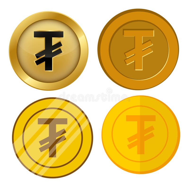 Four Different Style Gold Coin with Tugrik Currency Symbol Vector Set ...