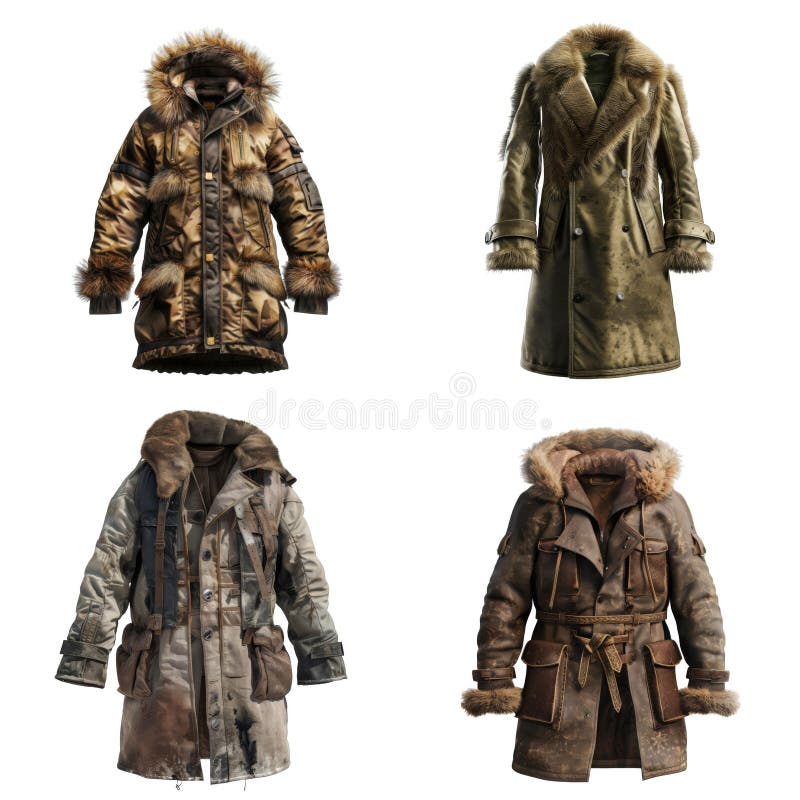 Four Different Styles of Fur-Trimmed Winter Coats Stock Photo ...